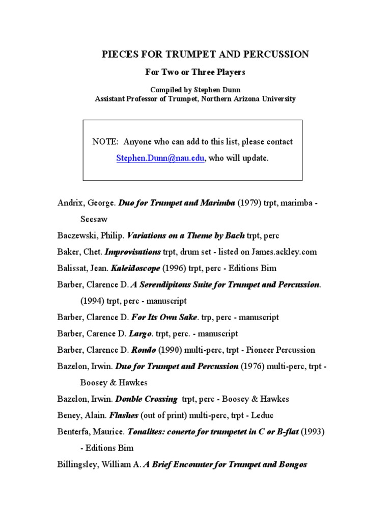 Trumpet and Percussion List Complete Books | PDF | Art | Language Arts ...