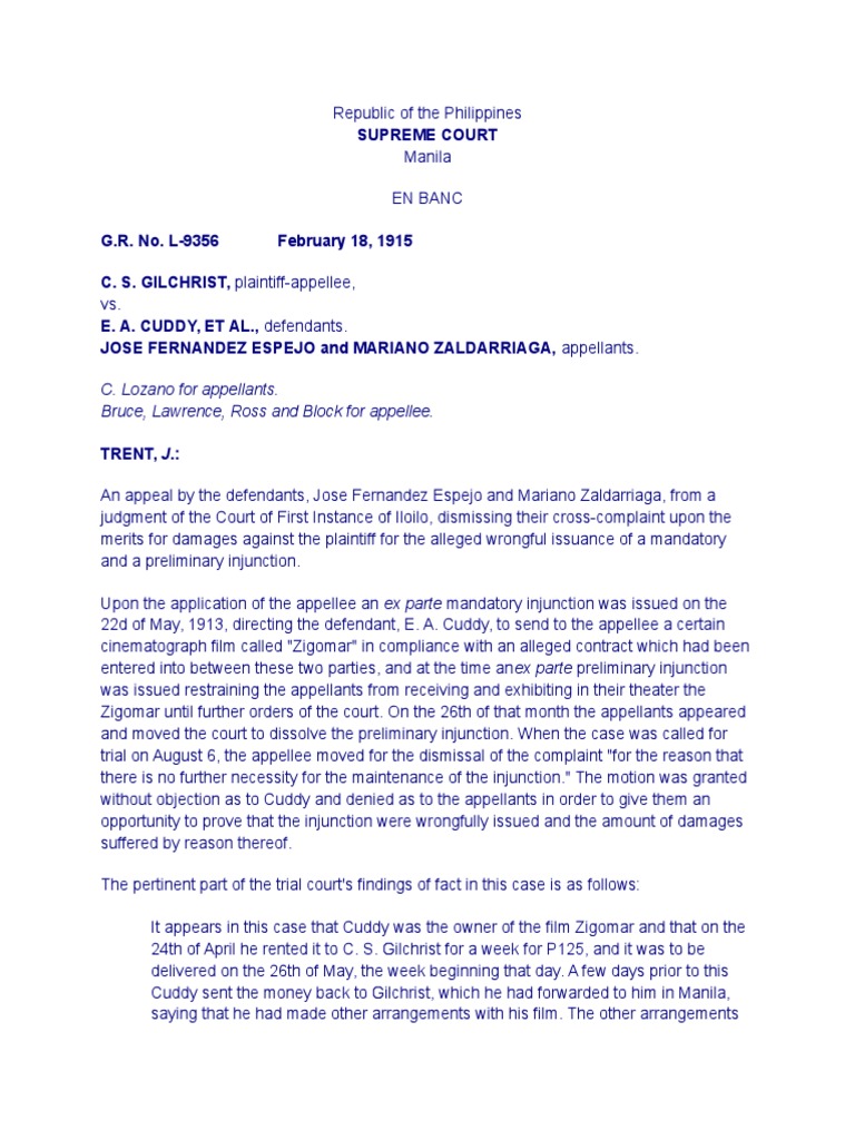 Gilchrist vs. Cuddy | Download Free PDF | Injunction | Equity (Law)