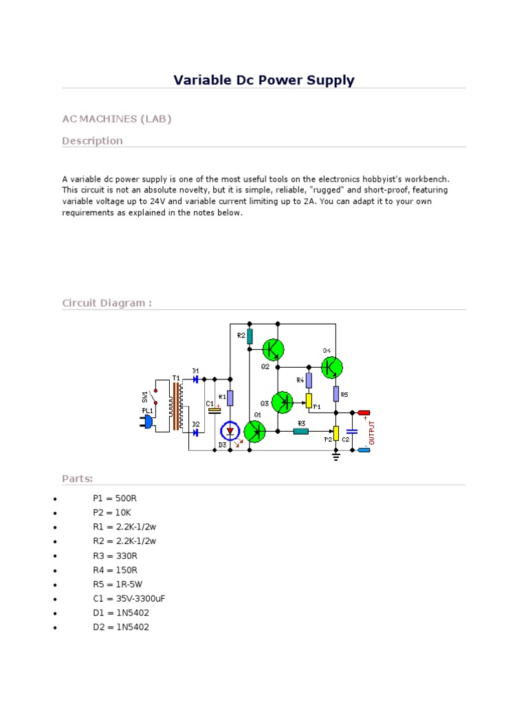 Variable DC Power Supply: Ac Machines (Lab) Description | PDF ...