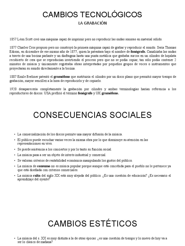 Tema 1 CAMBIOS TECNOLÓGICOS | PDF | Fonógrafo | Armonía