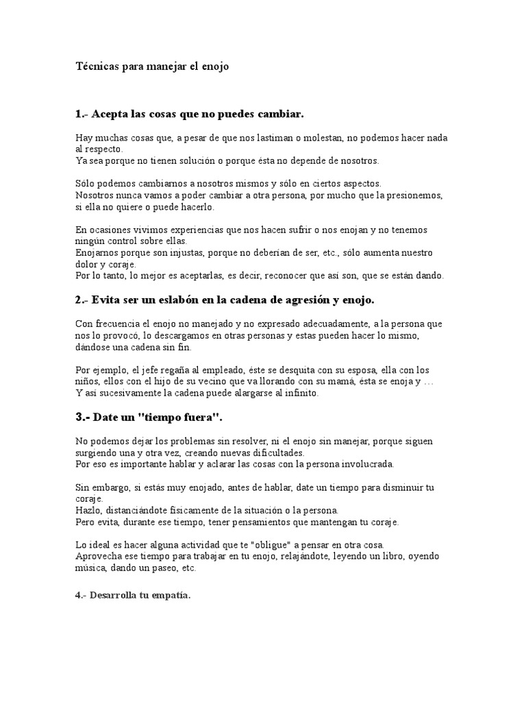 Técnicas para manejar el enojo | PDF | Ira | Sicología