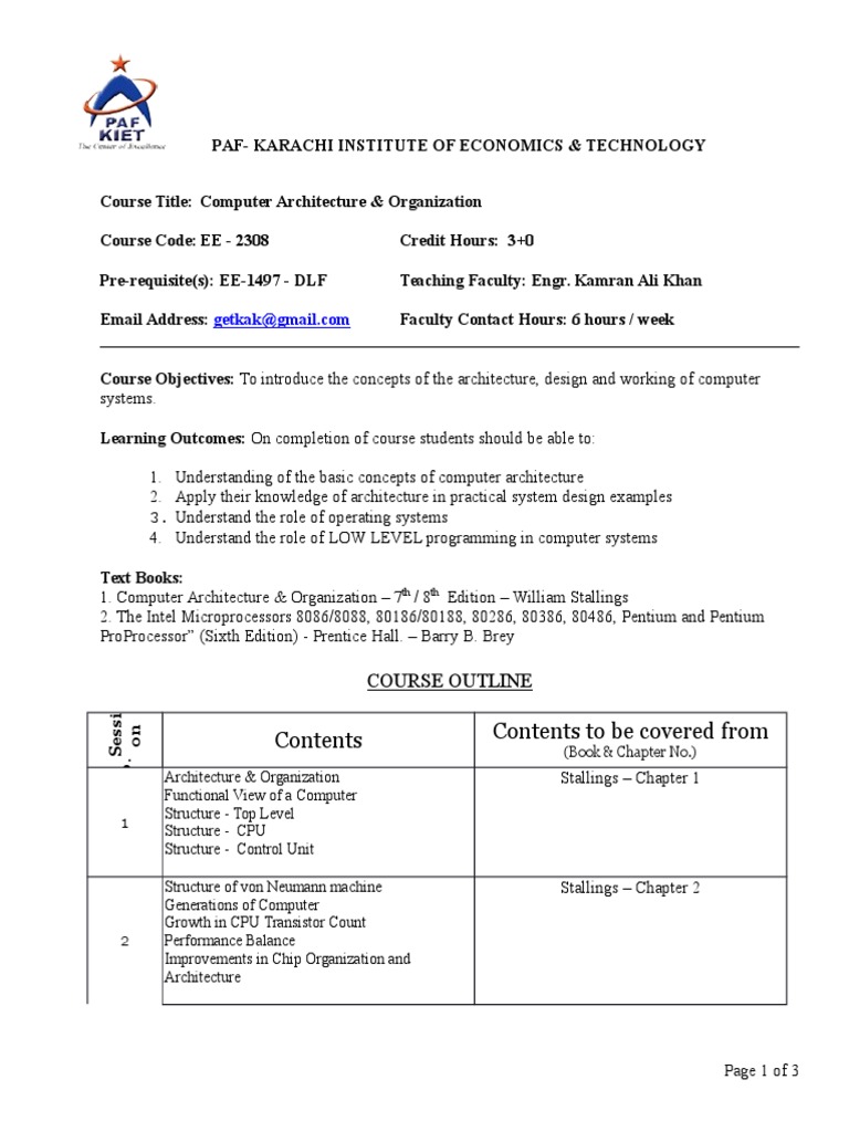 Contents To Be Covered From: Course Outline | PDF | Instruction Set | Central Processing Unit