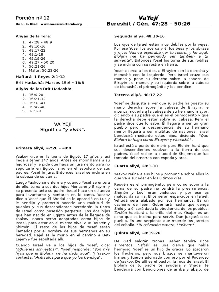 Parashá 12 VaYejí | PDF | Septuaginta | Israel