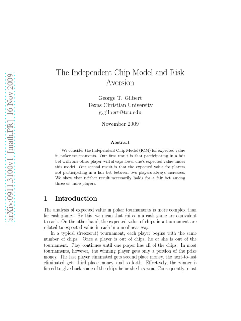 The Independent Chip Model and Risk Aversion | PDF | Betting In Poker ...