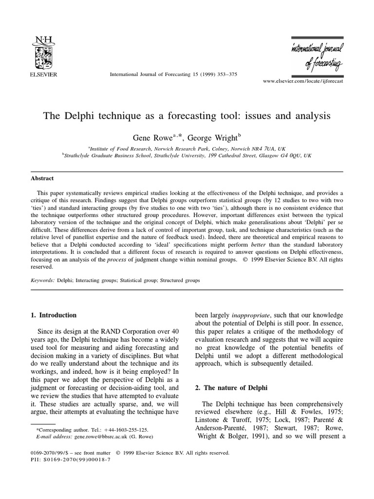 Delphi Technique Rowe Wright | PDF | Forecasting | Accuracy And Precision