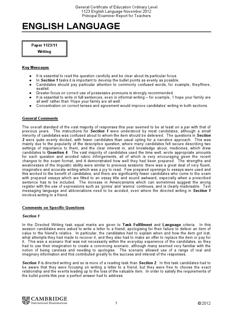 Cambridge Exam Report Nov 2012 PDF Grammatical Number Test