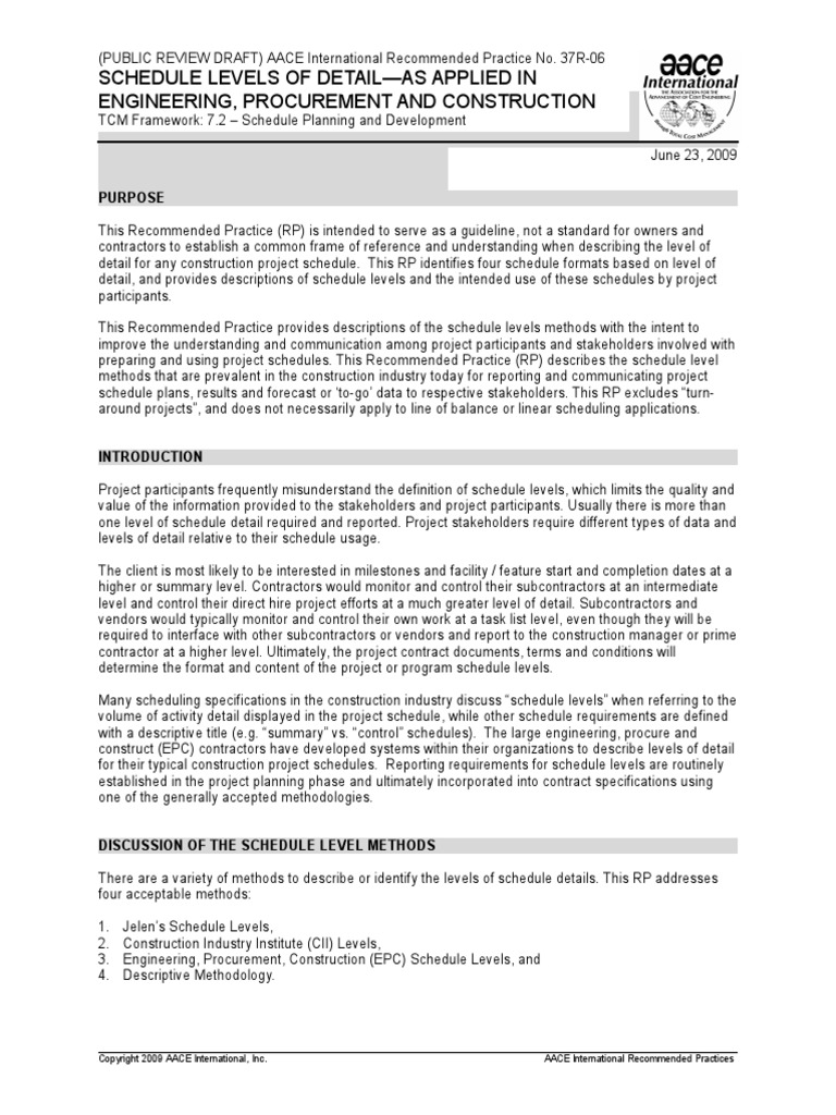 Schedule Level of Details | PDF | Business | Business