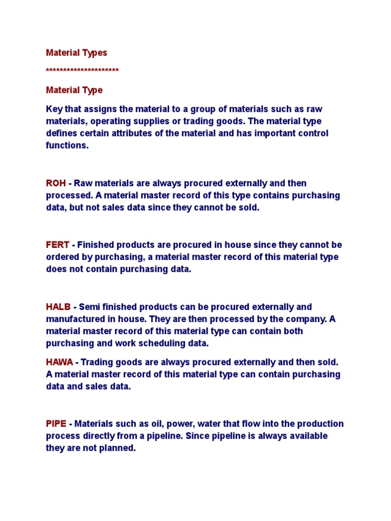 Overview of SAP Material Types | PDF