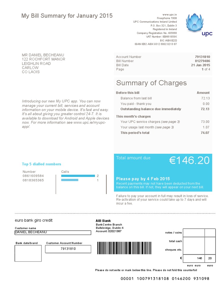 Summary of Charges: My Bill Summary For January 2015 | PDF | Payments ...