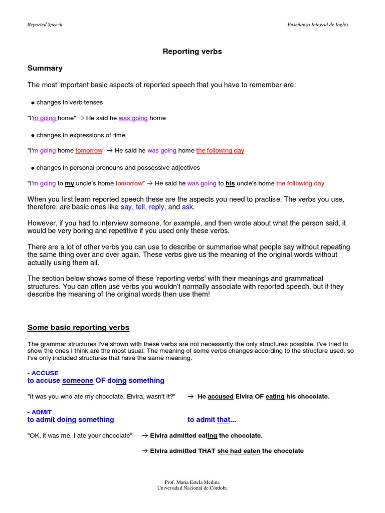 Reporting Verbs | PDF | Verb | Syntactic Relationships