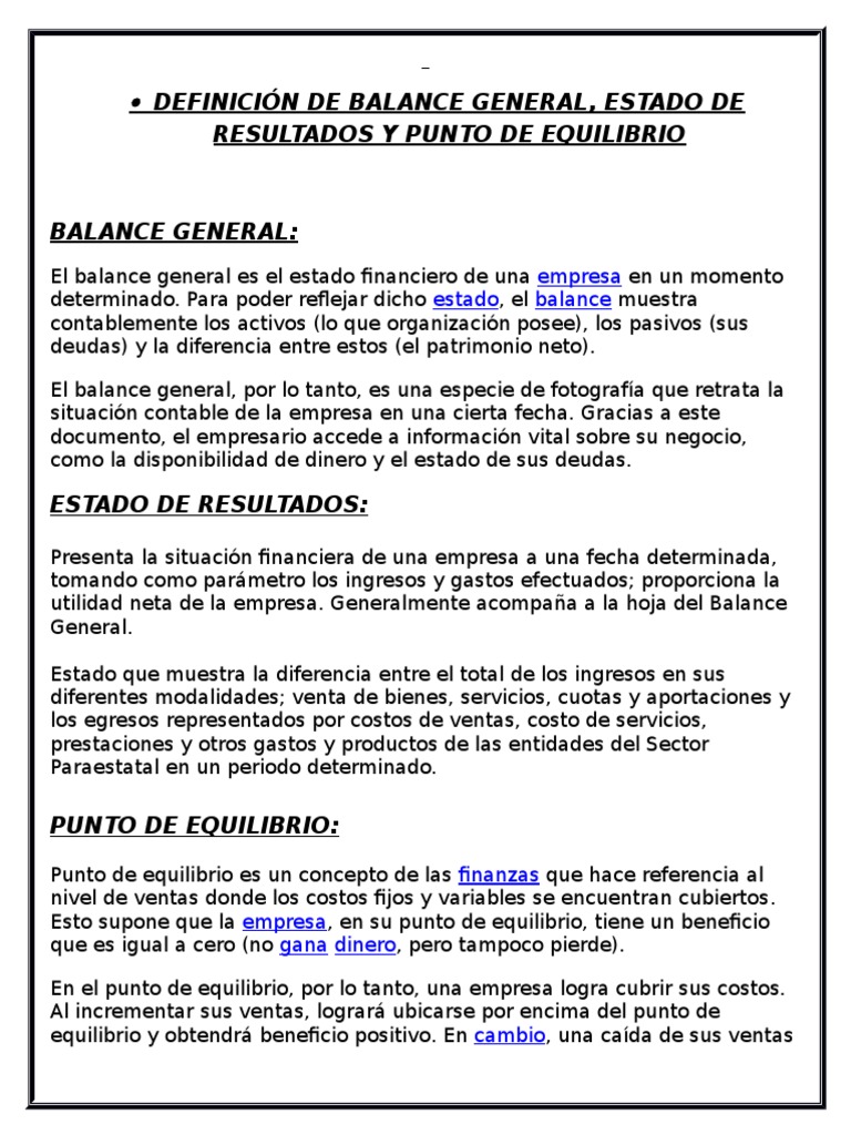Definición de Balance General | PDF | Hoja de balance | Bancos