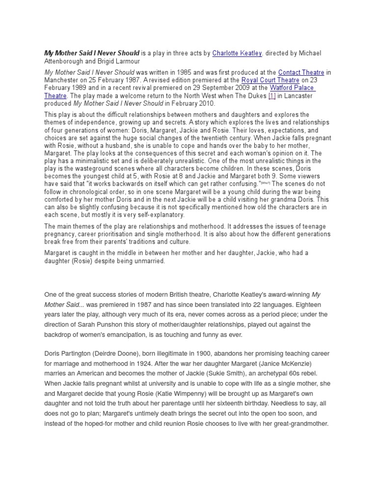 My Mother Said I Never Should | PDF