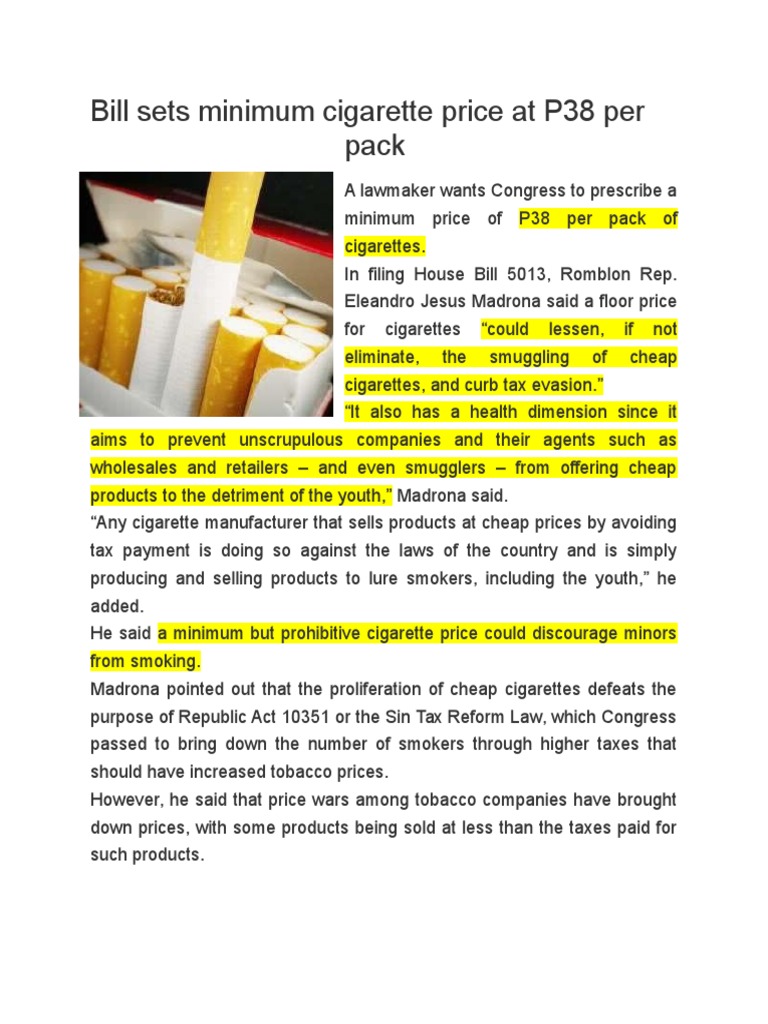 Minimum Cigarette Price Set at P38 | PDF
