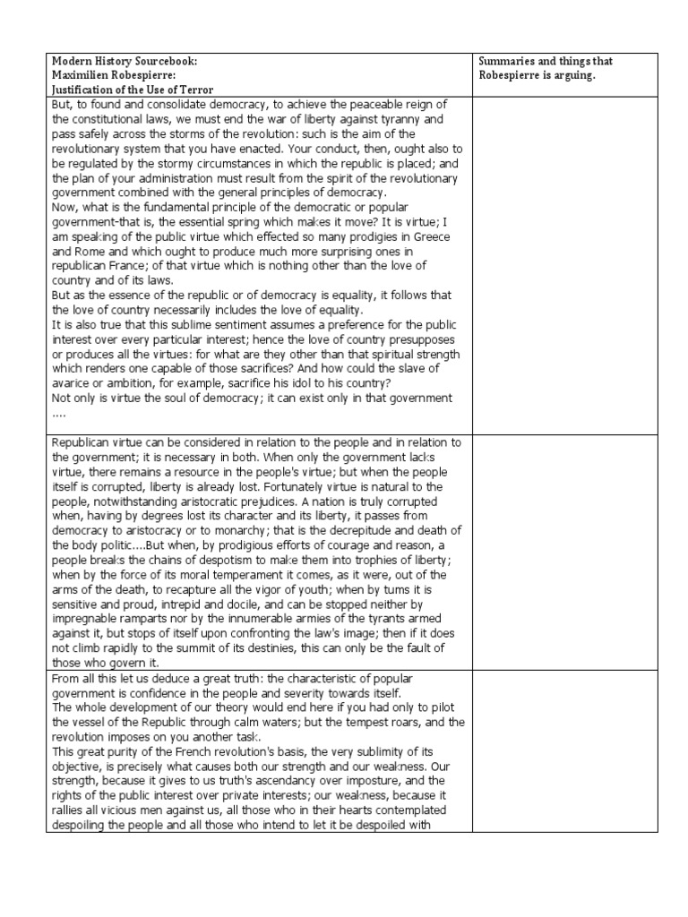Justification of The Use of Terror | PDF | Tyrant | Maximilien Robespierre