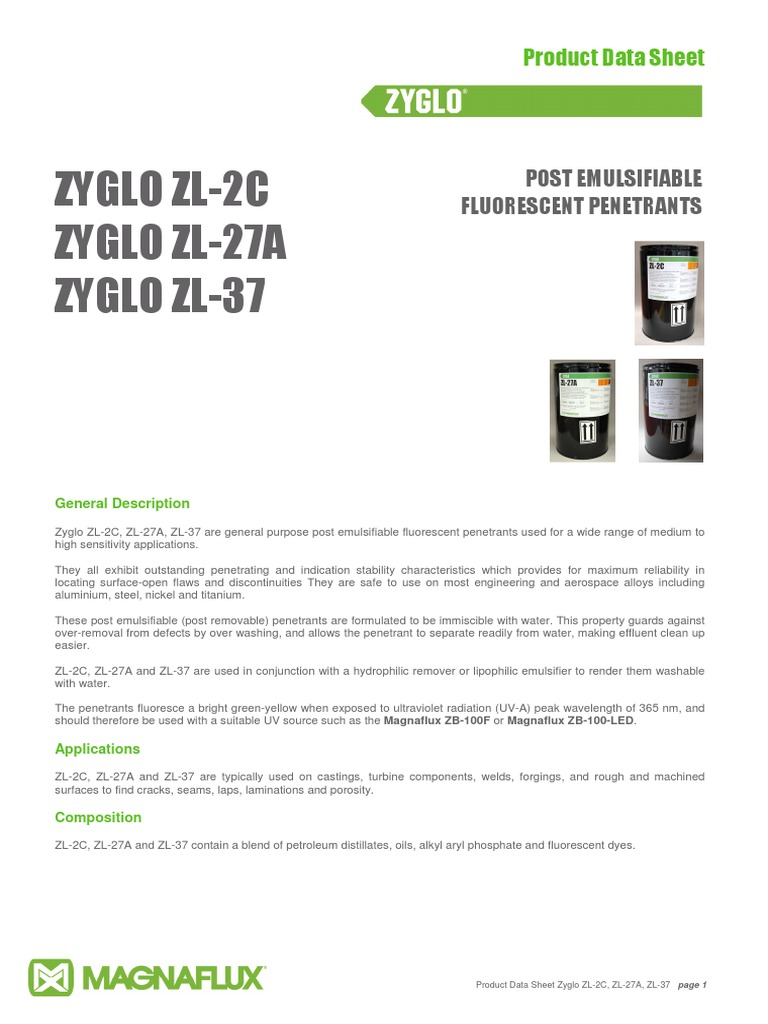 Zyglo Penetrants: ZL-2C, ZL-27A, ZL-37 Guide | PDF | Ultraviolet ...