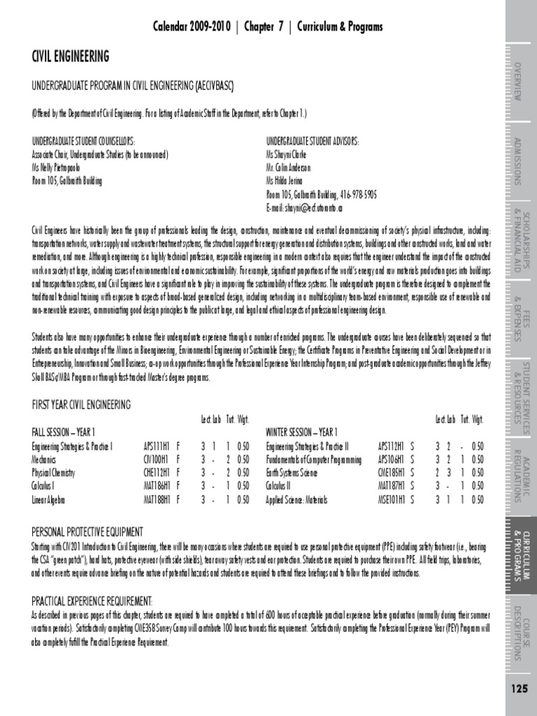 UofT Civil Engineering Curriculum Overview | PDF | Engineering ...