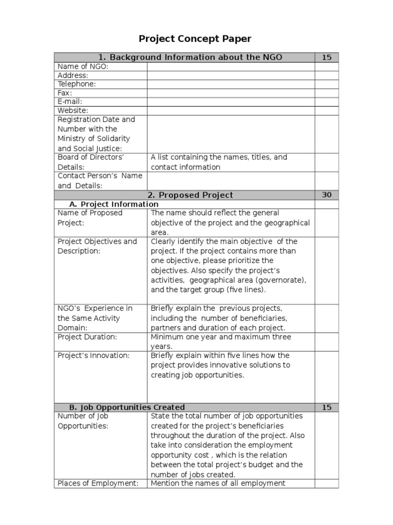 Project Concept Paper: 1. Background Information About The NGO | PDF ...