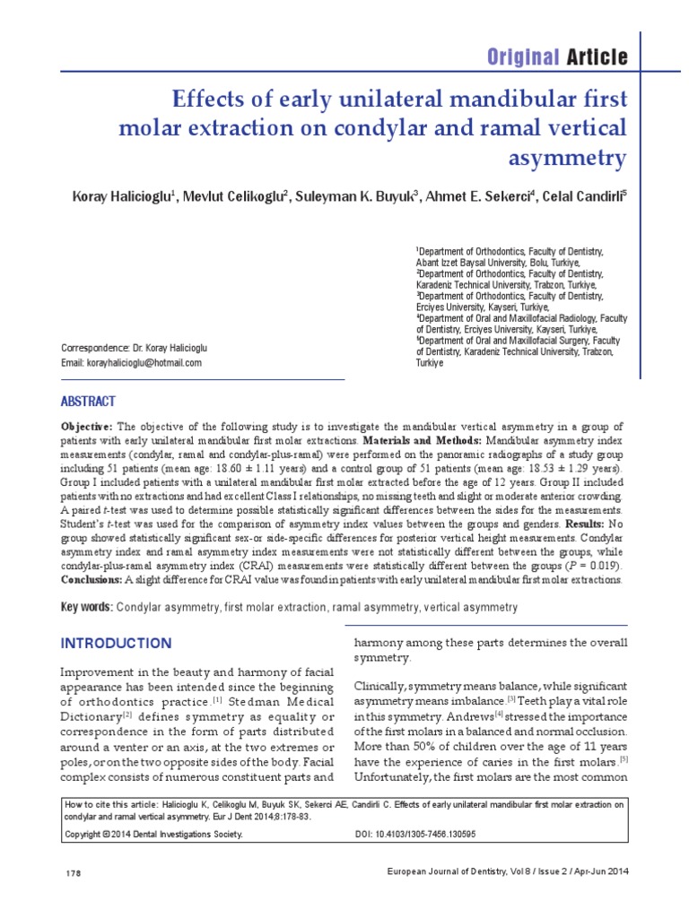 Journal Effects of Early Unilateral Mandibular First Molar Extraction ...