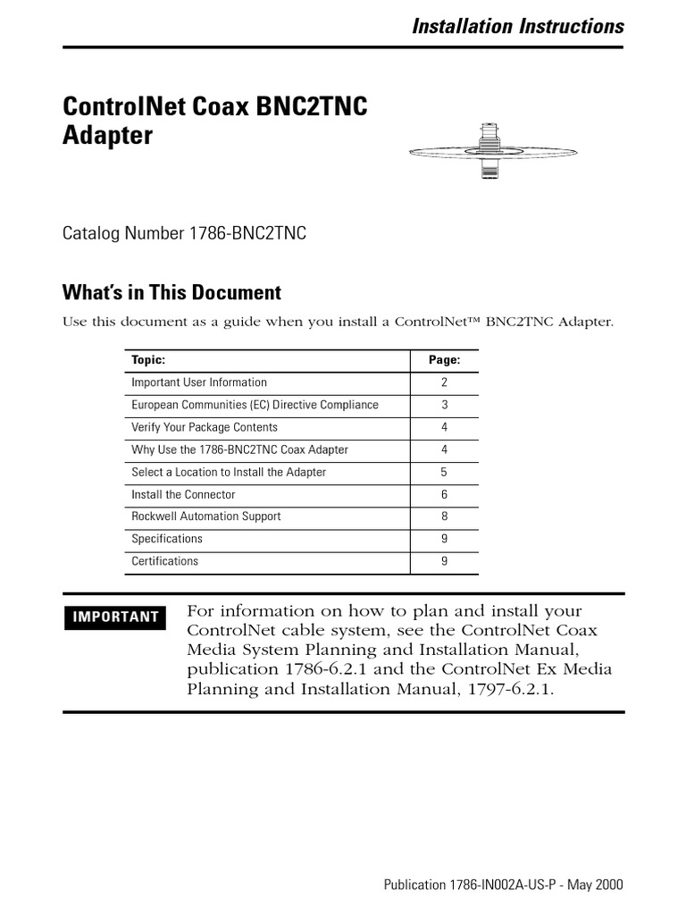 Controlnet Coax Bnc2Tnc Adapter: What'S in This Document | PDF ...