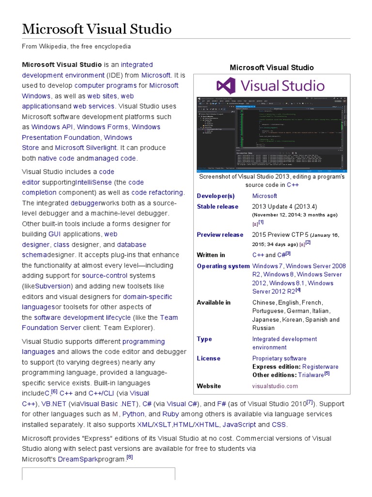 Microsoft Visual Studio - Wikipedia, The Free Encyclopedia | PDF | Microsoft Visual Studio ...