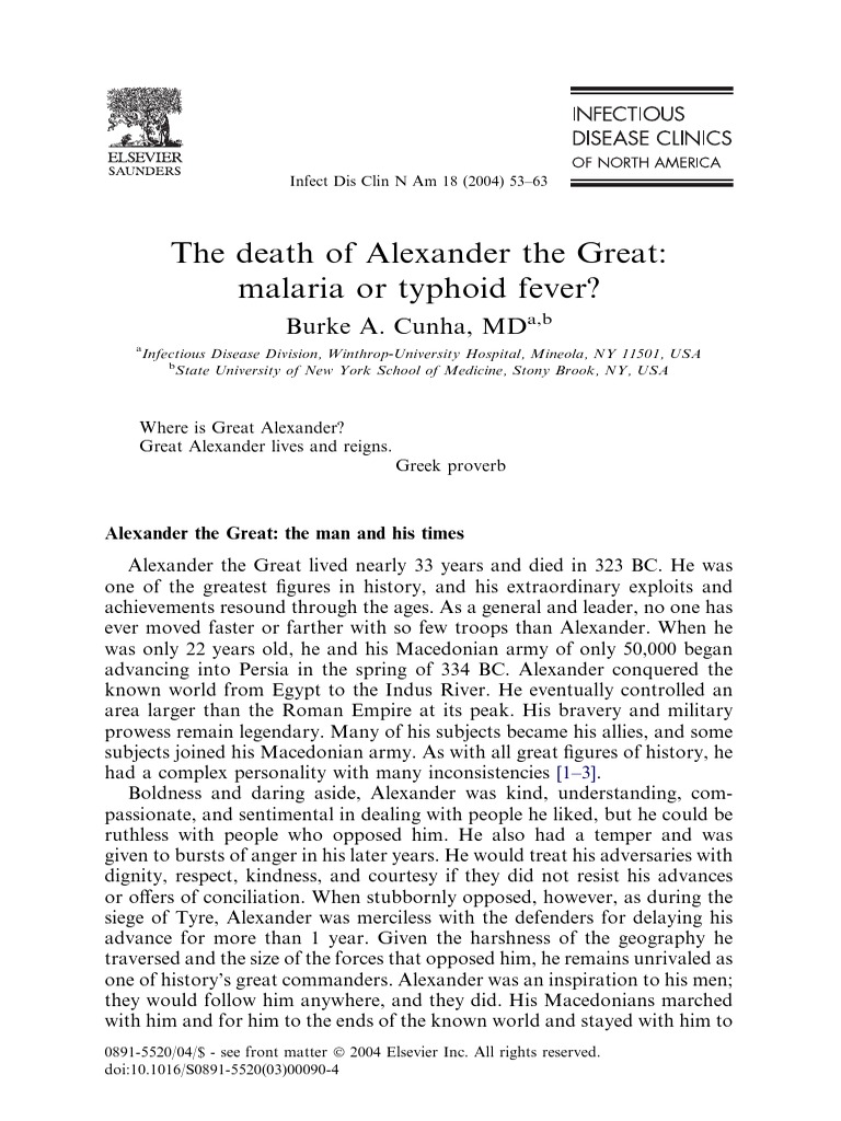 The Death of Alexander The Great-Malaria or Typhoid Fever | PDF ...