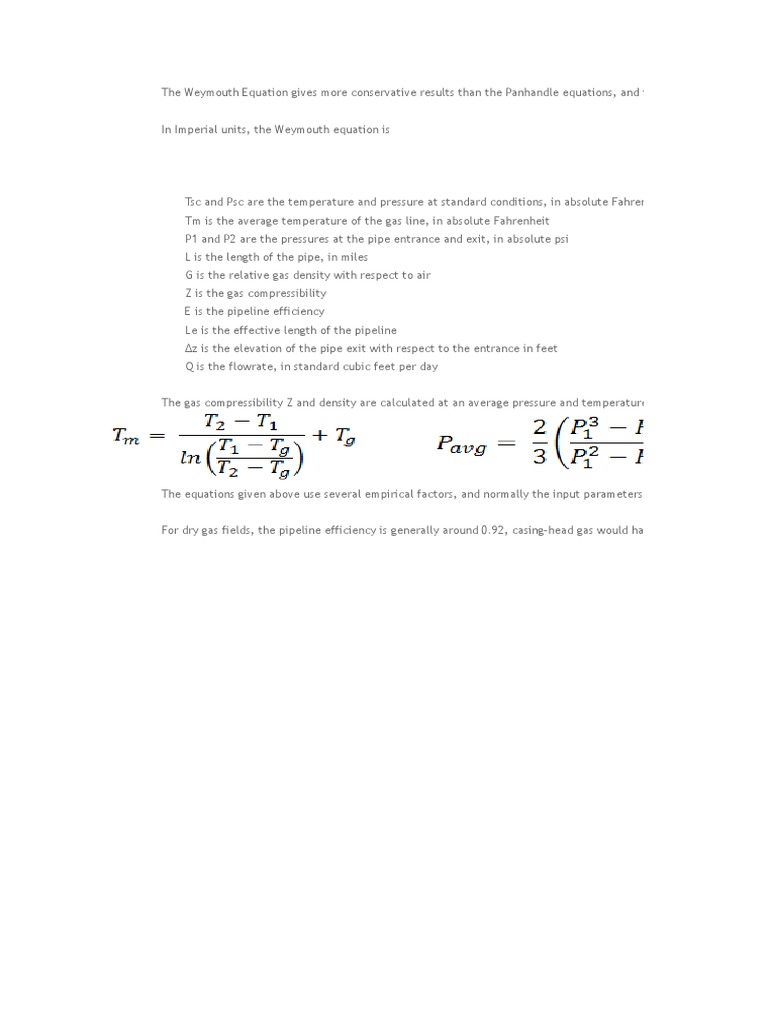 Weymouth Equation | Pressure | Gases