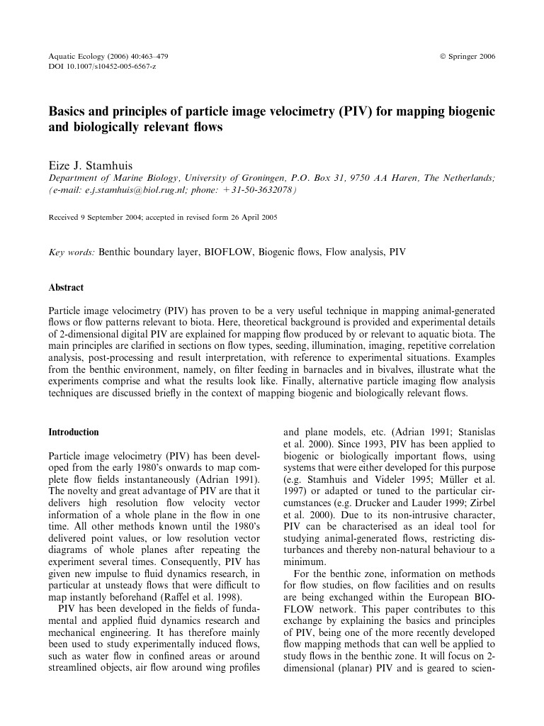 Basics and Principles of Particle Image Velocimetry (PIV) | PDF | Image ...