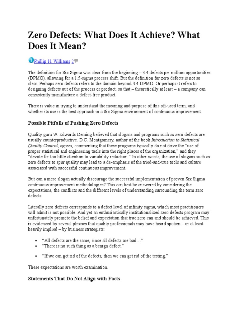 6 Sigma Zero Defects | PDF | Six Sigma | Supply Chain