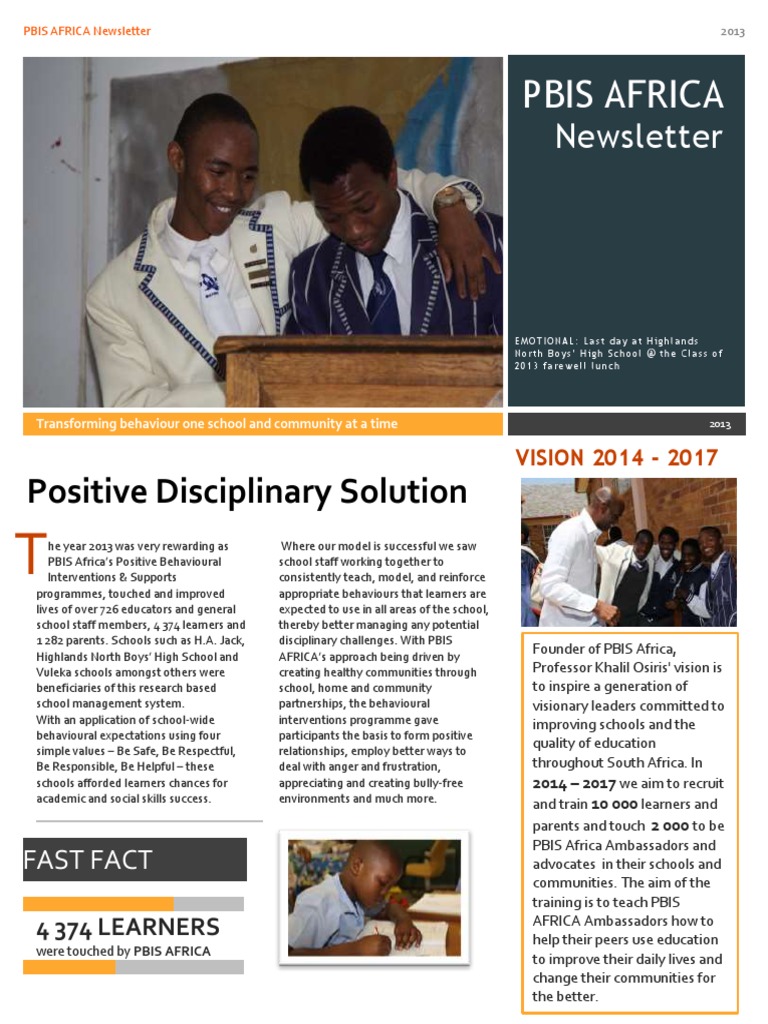 PBIS Africa Newsletter 2013 | PDF | Teachers | Classroom Management