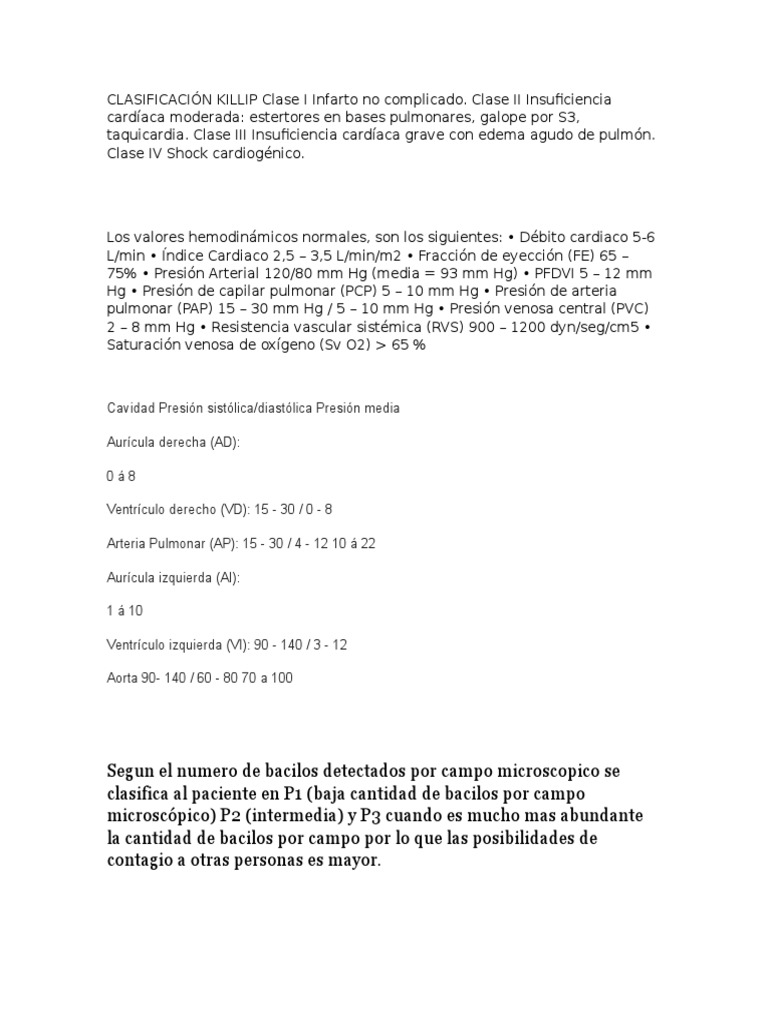CLASIFICACIÓN KILLIP Clase I Infarto No Complicado | PDF | Músculo ...