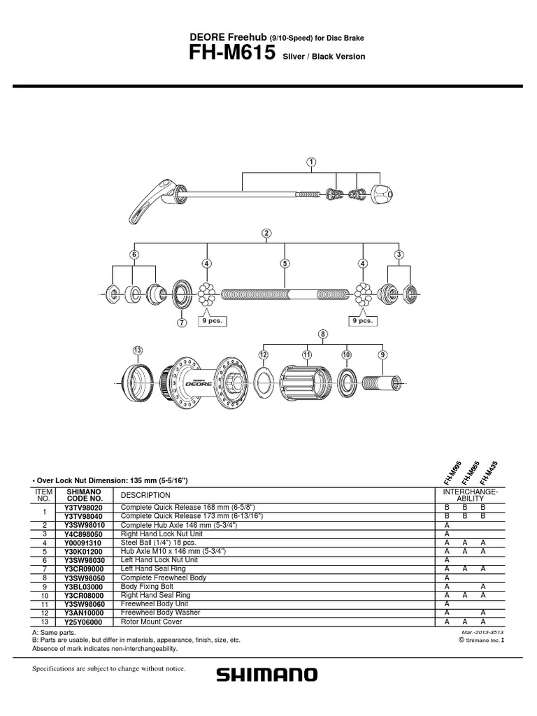 EV-FH-M615-3513 Shimano Hub | PDF | Technology & Engineering