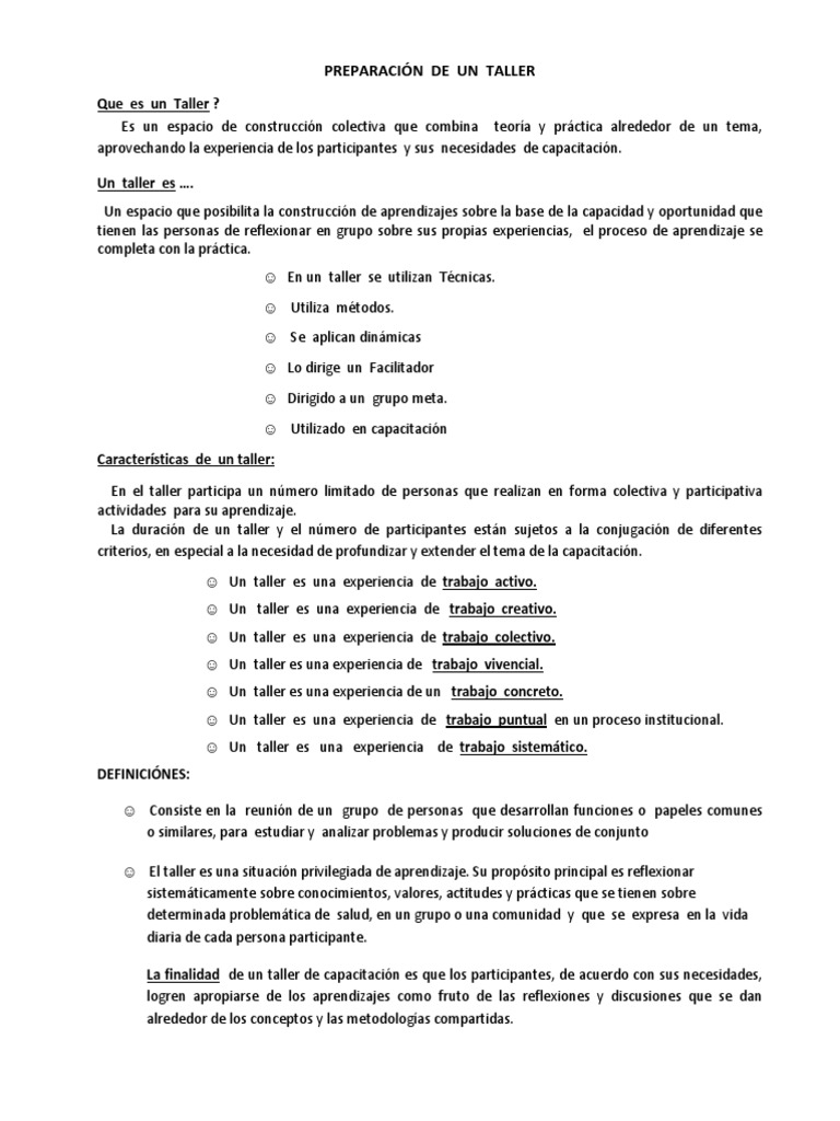 Que Es Un Taller | PDF | Diseño | Aprendizaje