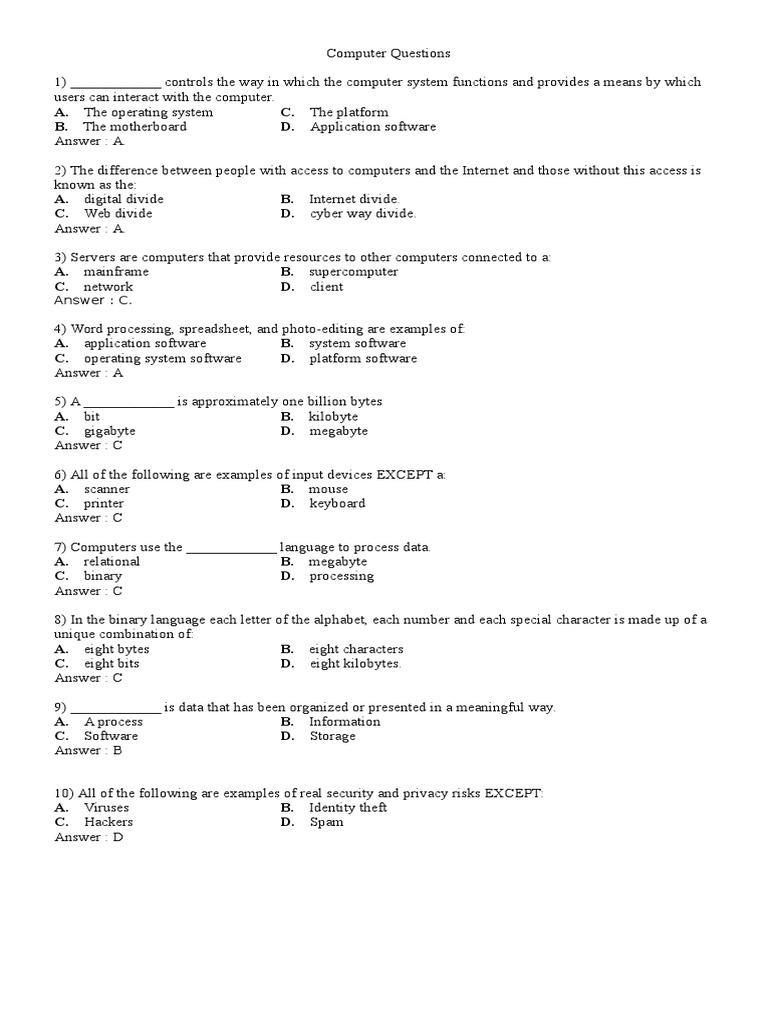 Computer Questions | PDF | Operating System | Process (Computing)