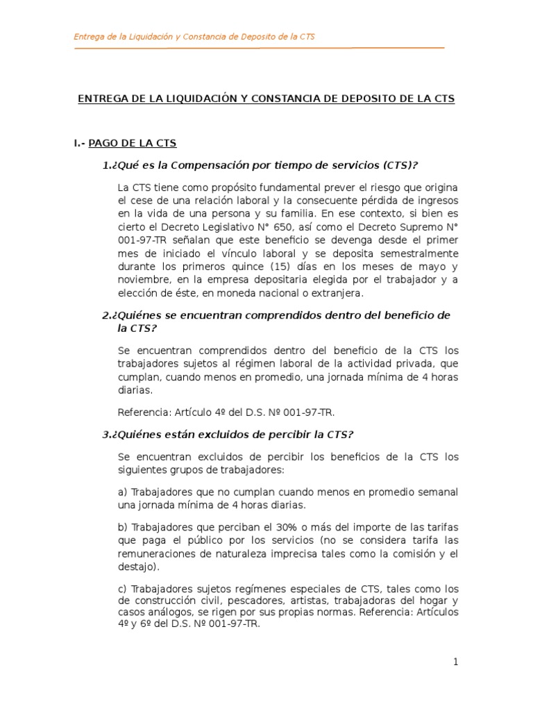 Entrega de La Liquidación Y Constancia de Deposito de La Cts | PDF | Salario | Liquidación