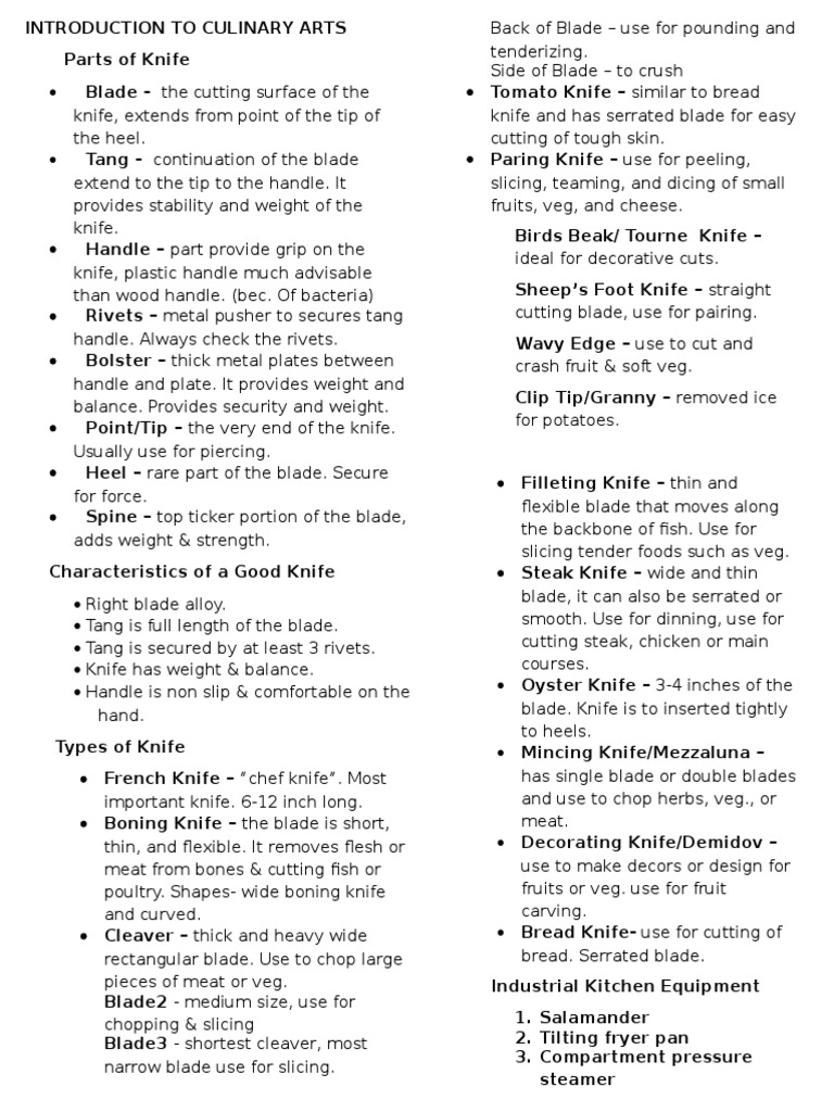 Introduction To Culinary Arts | PDF | Blade | Knife