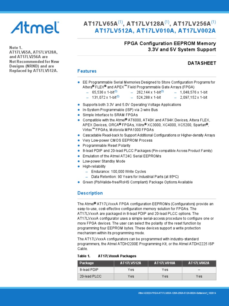 Atmel 2322 Fpga At17lv A Datasheet | PDF | Field Programmable Gate Array | Input/Output