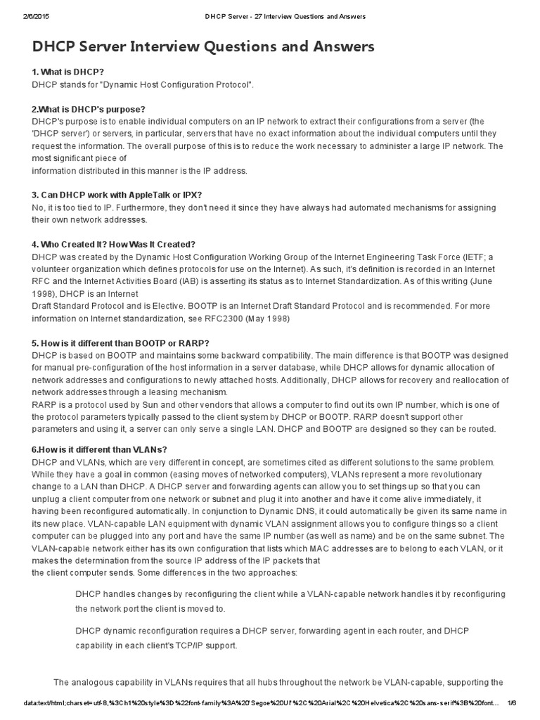 DHCP Server - 27 Interview Questions and Answers PDF | PDF | Ip Address ...