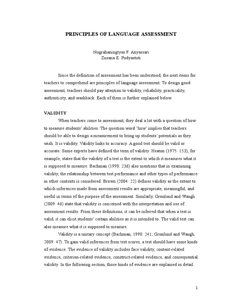 Principles of Language Assessment: Validity, Reliability, and More ...