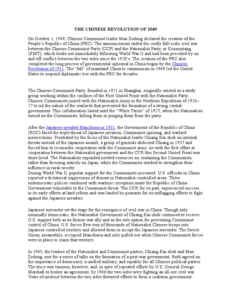 The Chinese Revolution of 1949 | PDF | Kuomintang | Chinese Civil War