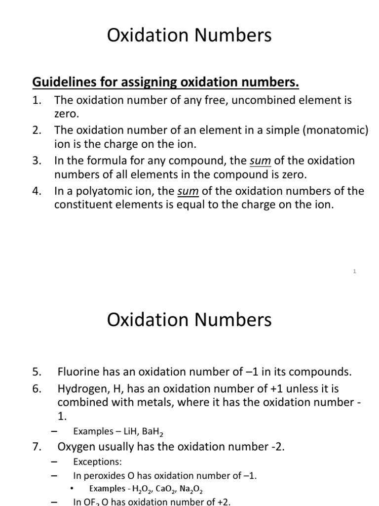 Oxidation Numbers Assignment Guide | PDF | Science & Mathematics