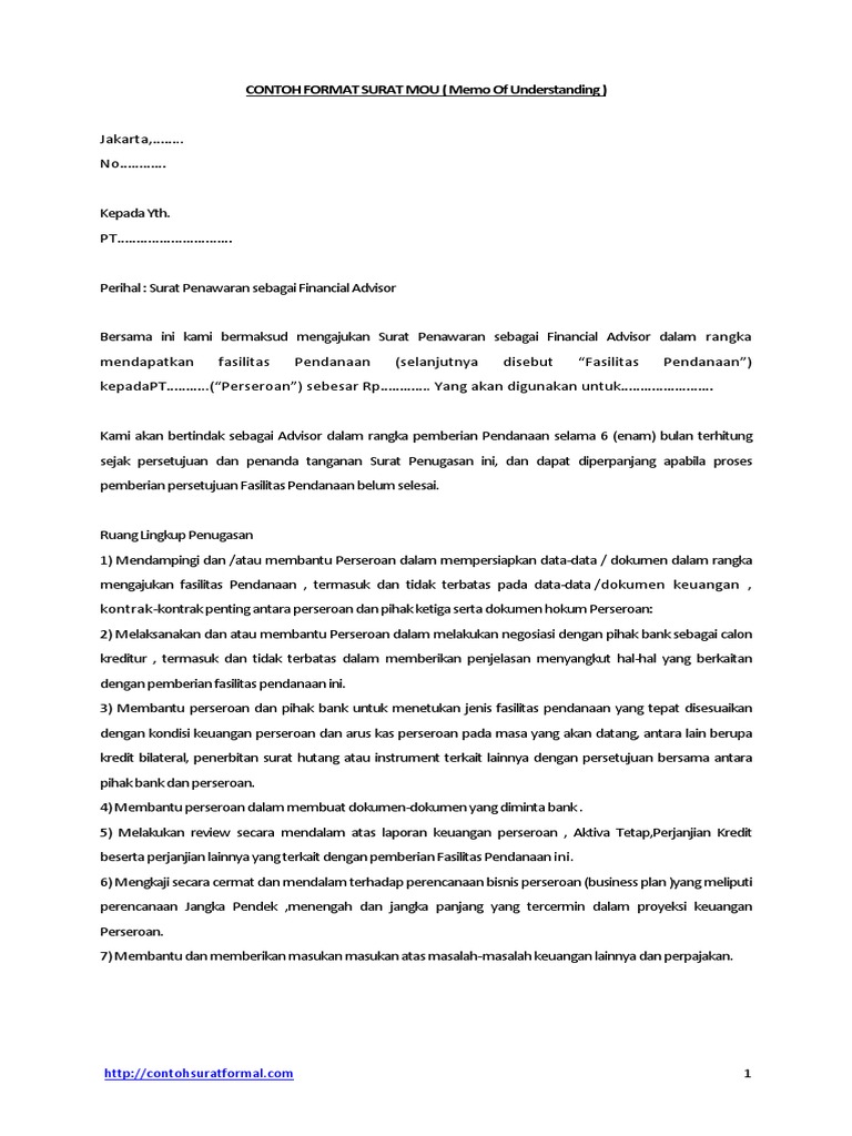 Contoh Surat MOU Memo of Understanding | PDF