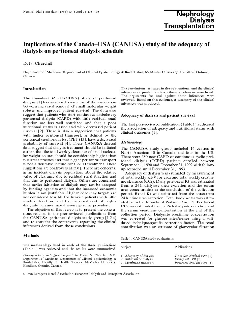 Implications of The CANUSA Study PDF | PDF | Renal Function | Dialysis
