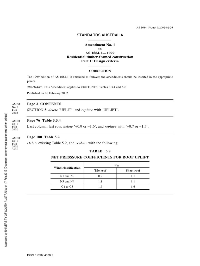 AS 1684.1 - 1999 Residential Timber Framed Construction AMMDTNo.1 PDF ...