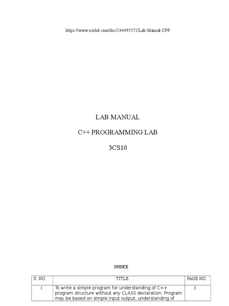 Oops Cse Lab Manual | PDF | C++ | Class (Computer Programming)