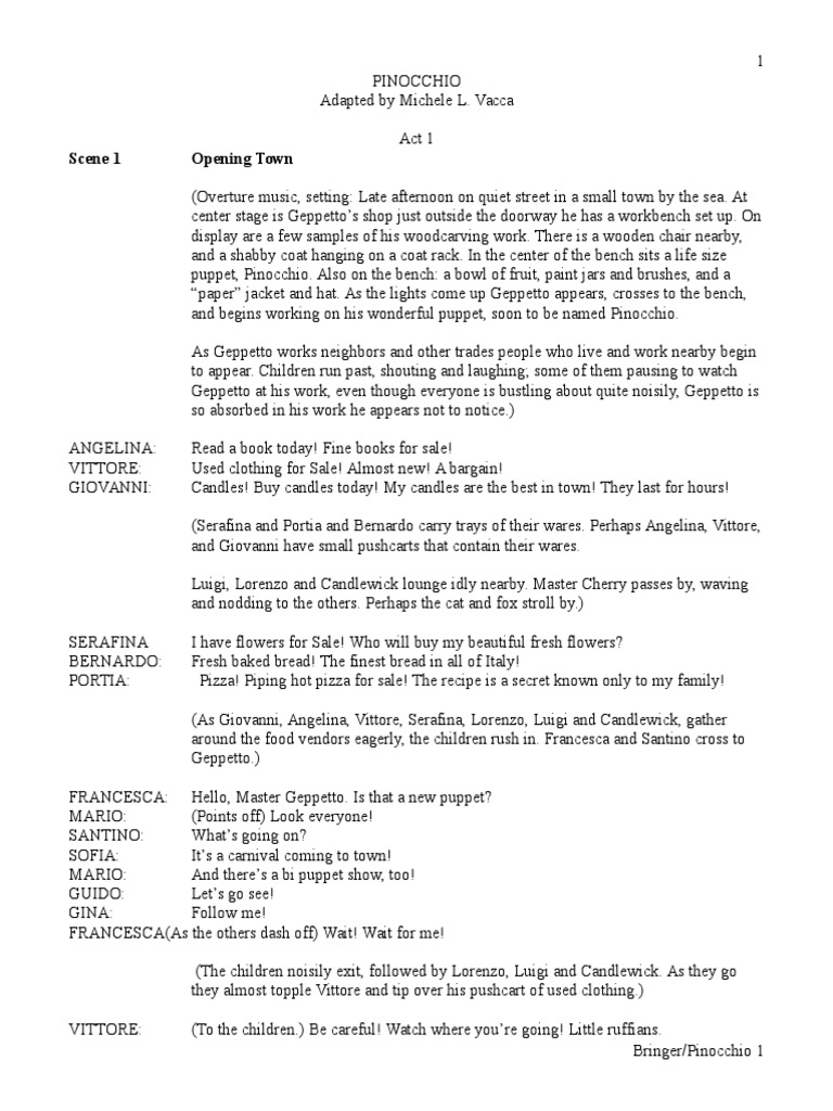 Pinocchio Script | PDF | Pinocchio | Performing Arts