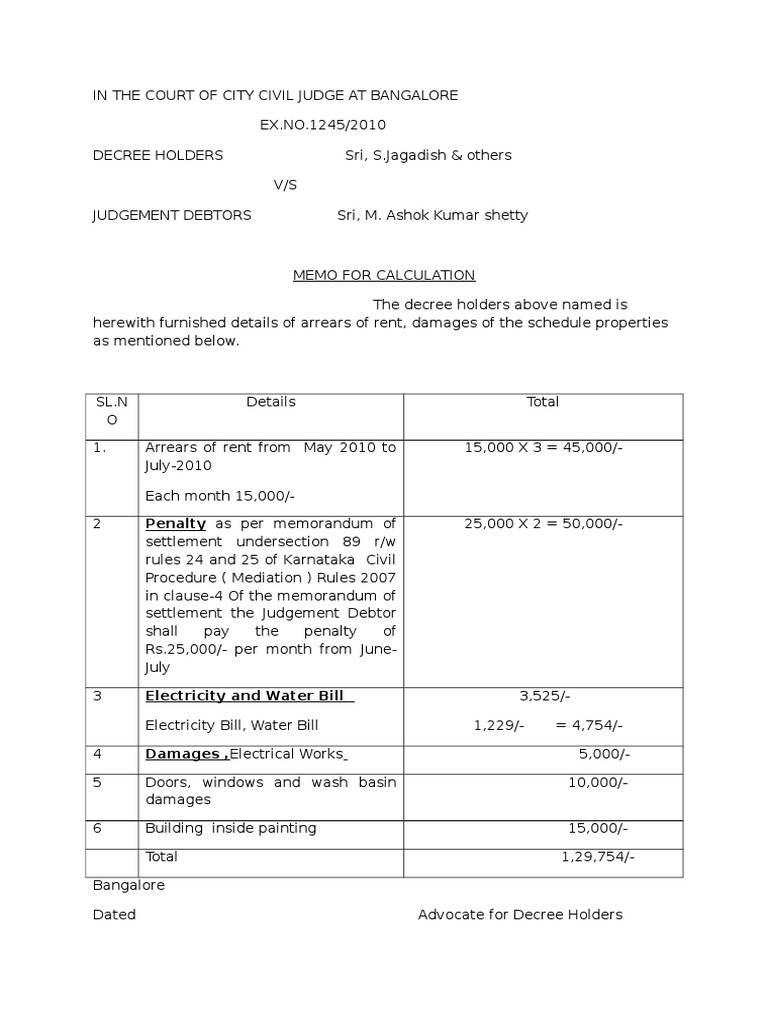 Memo for Calculation | Affidavit | Lawsuit | Free 30-day Trial | Scribd
