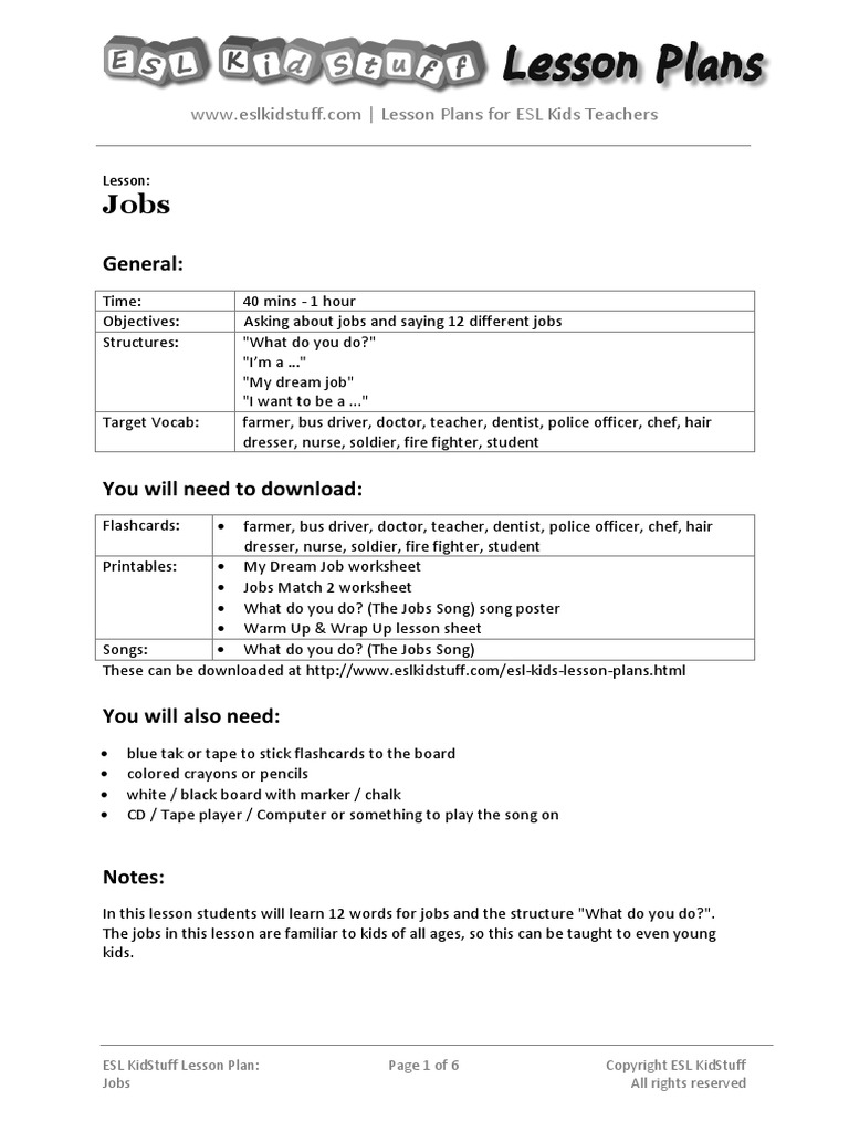 Jobs Lesson Plan | PDF
