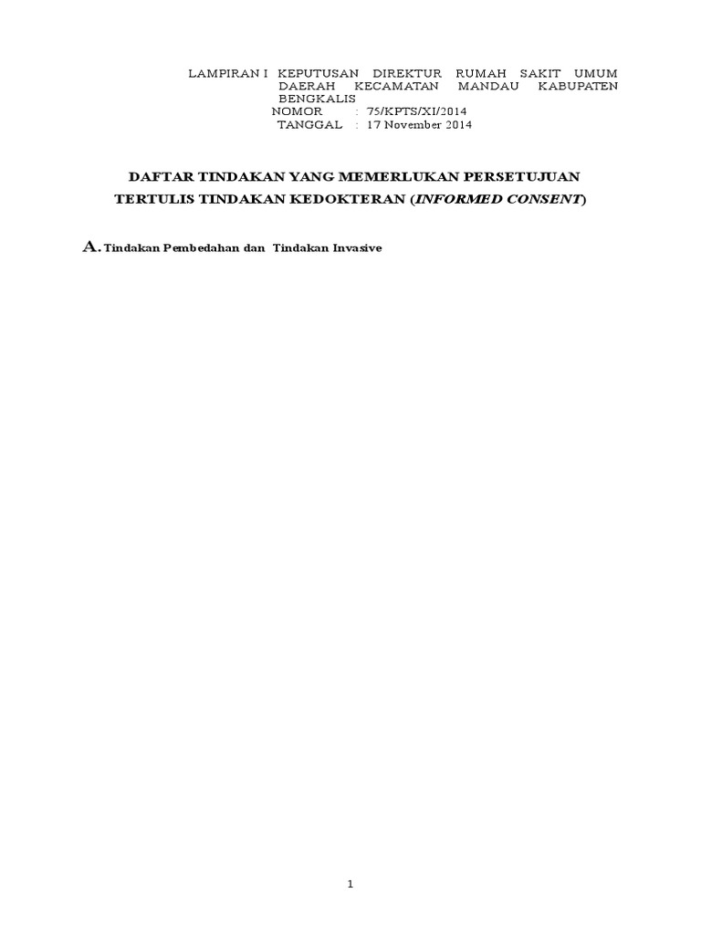 Daftar Tindakan Yg Perlu Informed Consent | PDF