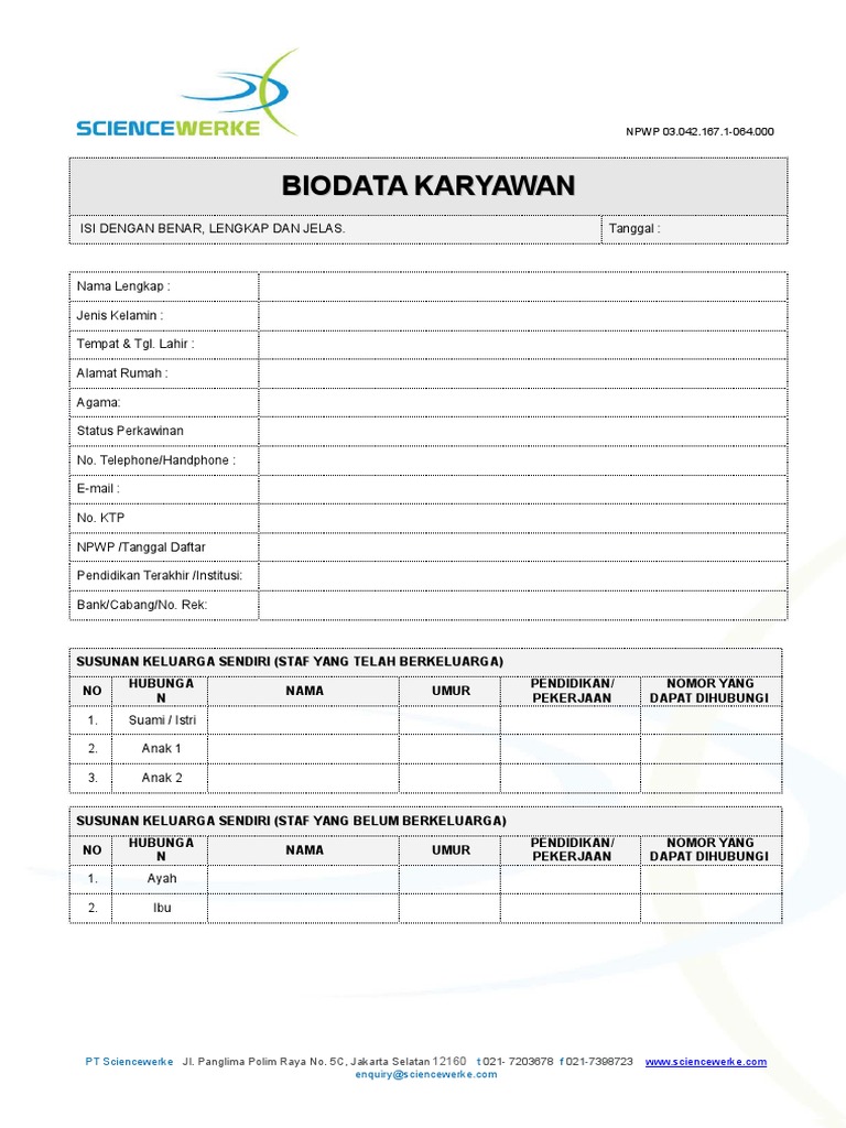 Biodata Karyawan | PDF
