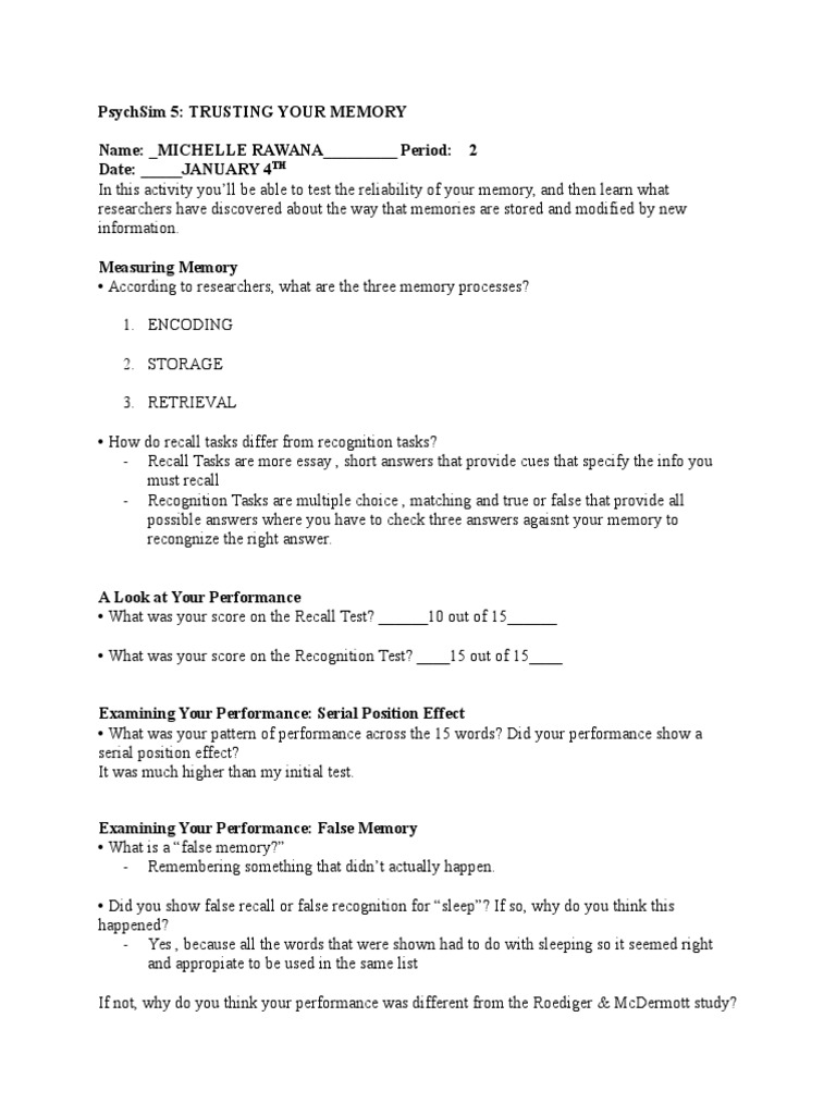 Psychsim 5 Worksheets